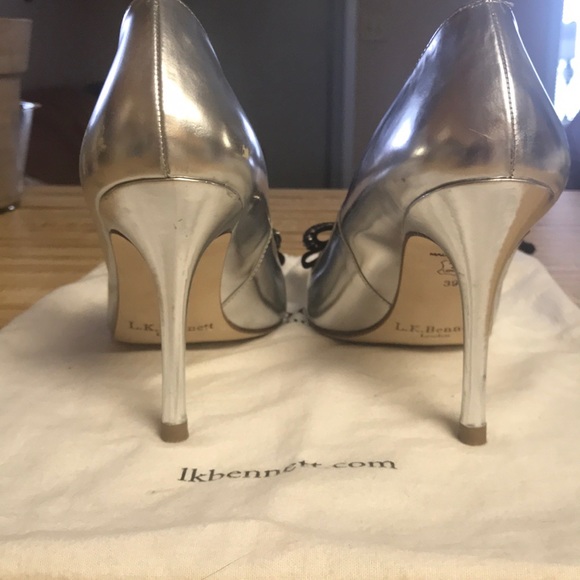 LK Bennett | Shoes | Lk Bennett Silver Metallic Heels With Bows | Poshmark